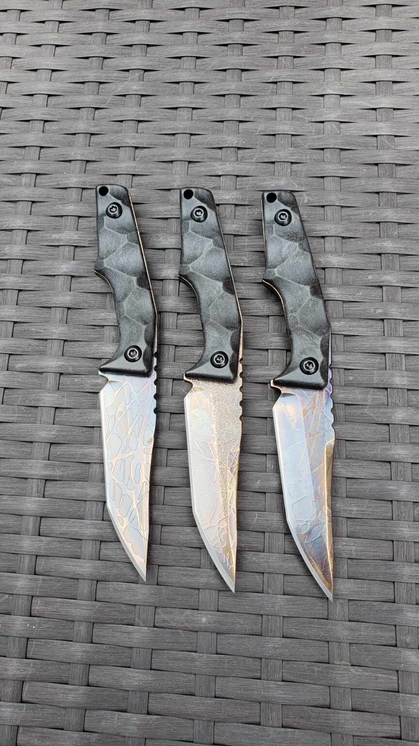 CUSTOM EB-9 Acid Etch with Spectral Patina finish - Bawidamann Blades